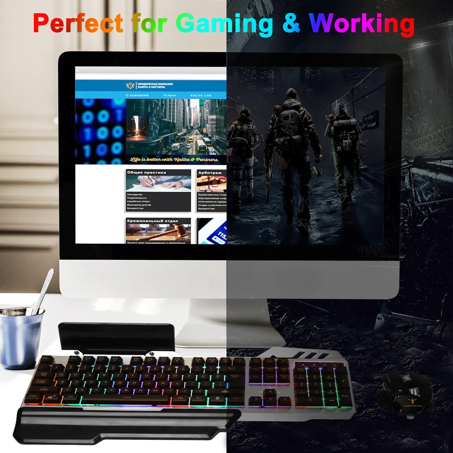 FEDARFOX Wired Keyboard and Mouse Combo, Full Size Backlit Illuminated Rainbow Keyboard and Mouse Set Gaming Keyboard for Windows, Computer, Desktop, PC,PS (Black)