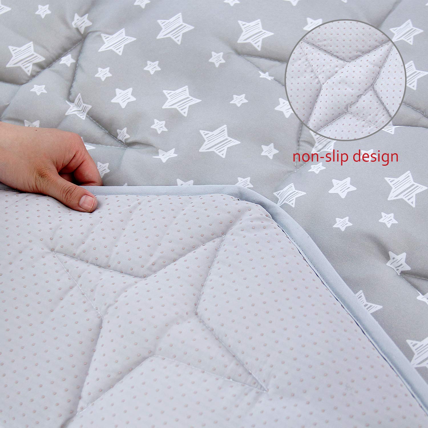 Hexagon Playpen Mat and Toddler Nap Mat with Lovely Grey Star Print