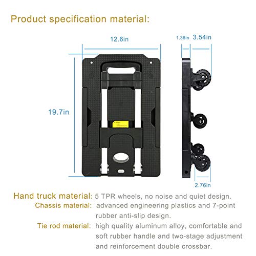 Kampeaburr Folding Hand Truck 5-Wheel Folding Trolley TPR Wheel 360° Rotating Dolly, Maximum Load-Bearing 330 LB Folding Hand Dolly for Shopping, Business Travel, Cargo Handling, Home Office.