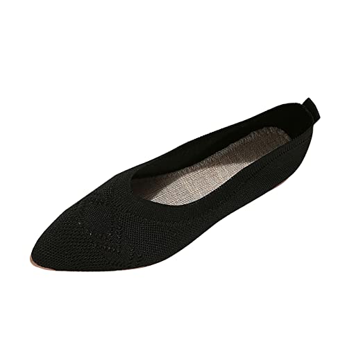 FASDNENDYS Ladies Fashion Solid Color Breathable Knitting Pointed Shallow Flat Casual Shoes Sandals Inside Home Black
