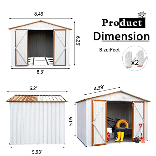 WIILAYOK 8' x 6' Outdoor Storage Shed, Steel Metal Shed with Floor Frame &Lockable Double Doors &3 Garage Hooks, Tool Storage Shed for Yard, Perfect to Store Garden Tools Bike Accessories