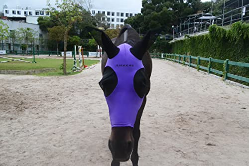 Super Comfort Horse Fly Mask Elasticity Fly Mask with Ears UV Protection for Horse(XL,Purple)