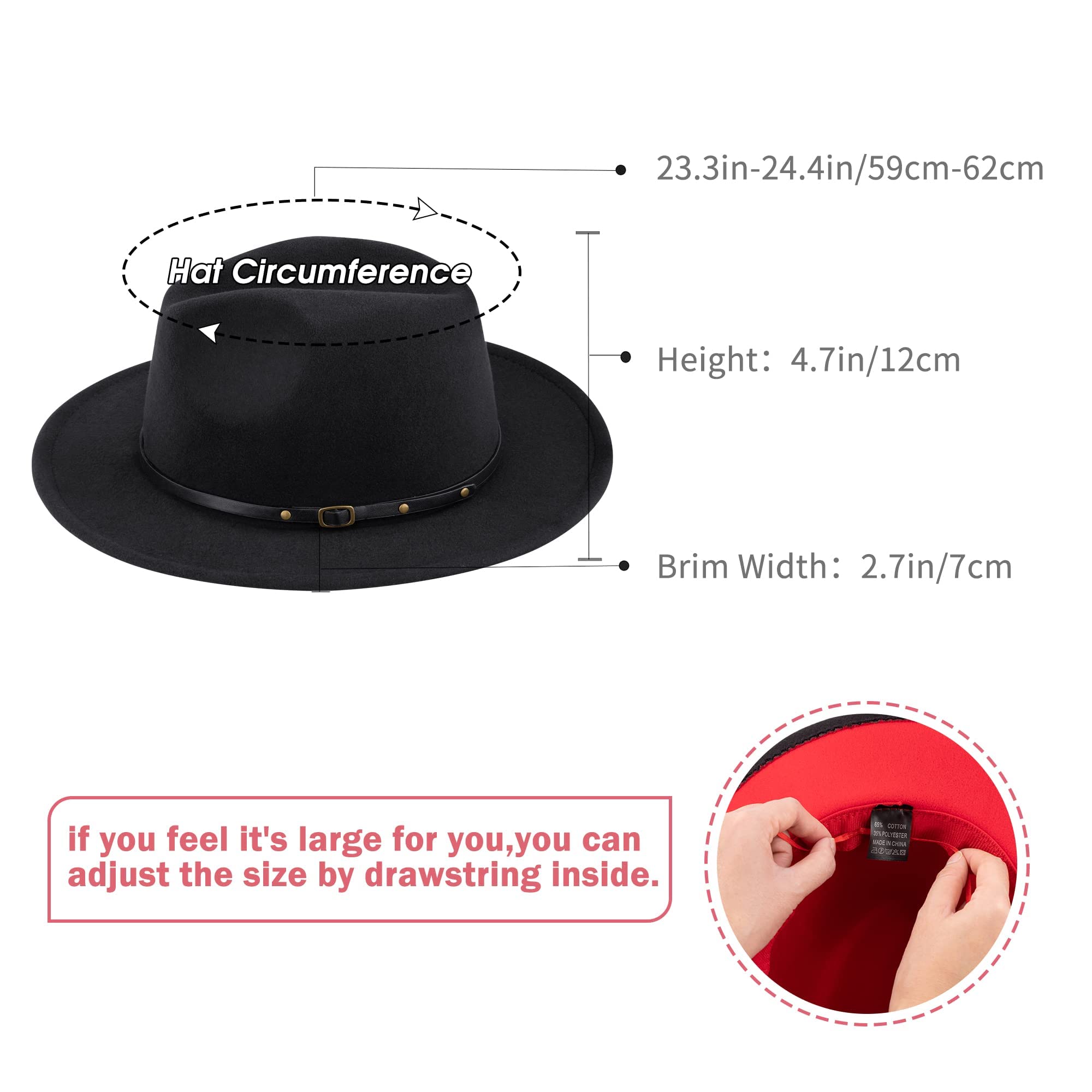 Fedora Hats for Women & Men Classic Wide Brim Fedora Hat Two Tone Hat Panama Cap Casual Hats with Belt Buckle