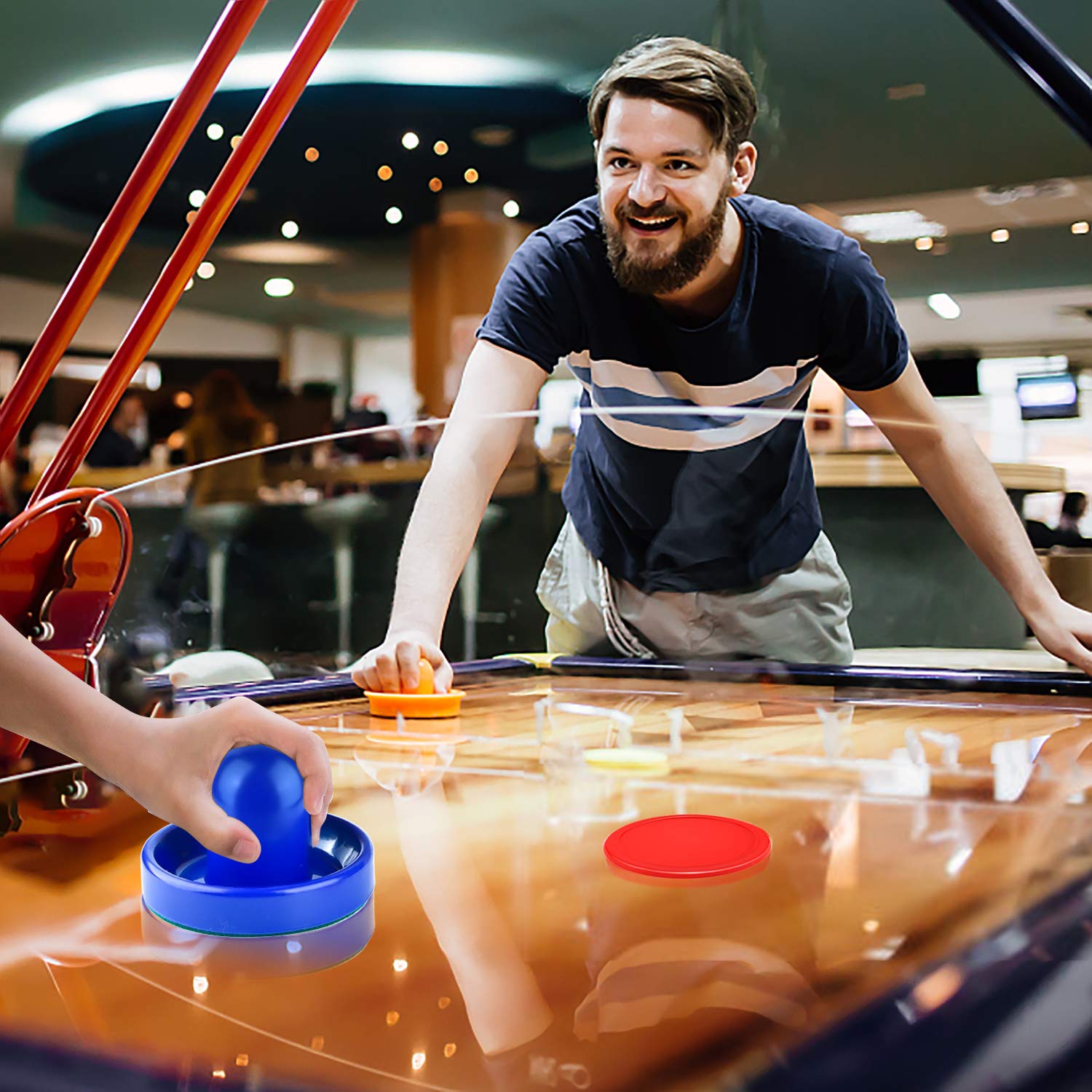 Coopay Air Hockey Pushers and Red Air Hockey Pucks, Goal Handles Paddles Replacement Accessories for Game Tables(4 Striker, 8 Puck Pack)