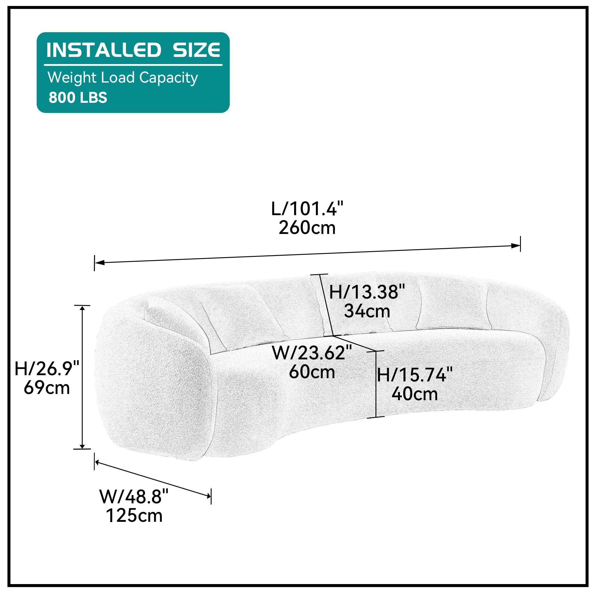 kevinplus 101'' White Curved Sofa Boucle Cloud Couch for Living Room, Modern Luxury Contemporary Upholstered Sectional Sofa Couch for Home Apartment Office Studio, White