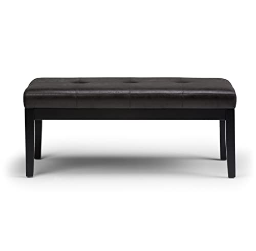 SIMPLIHOME Lacey 43 inch Wide Rectangle Ottoman Bench Distressed Black Tufted Footrest Stool, Faux Leather for Living Room, Bedroom, Contemporary Modern