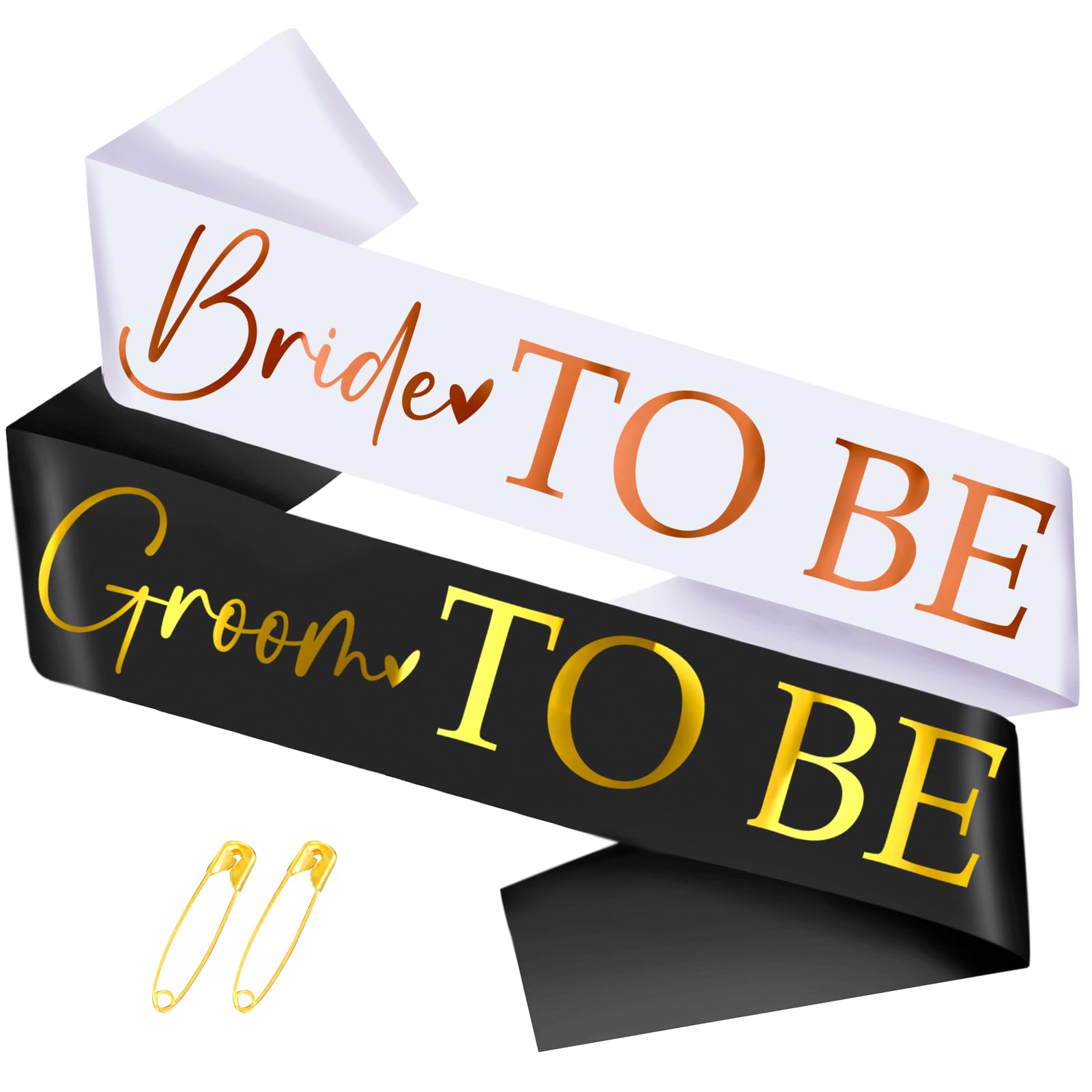 Generic 2 Pcs Bride to Be and Groom to Be Sash with Foil, Rose Gold Bachelorette & Gold Bachelor Sash for Bridal Shower Wedding Hen Party Decorations Engagement Gifts (White and Black)
