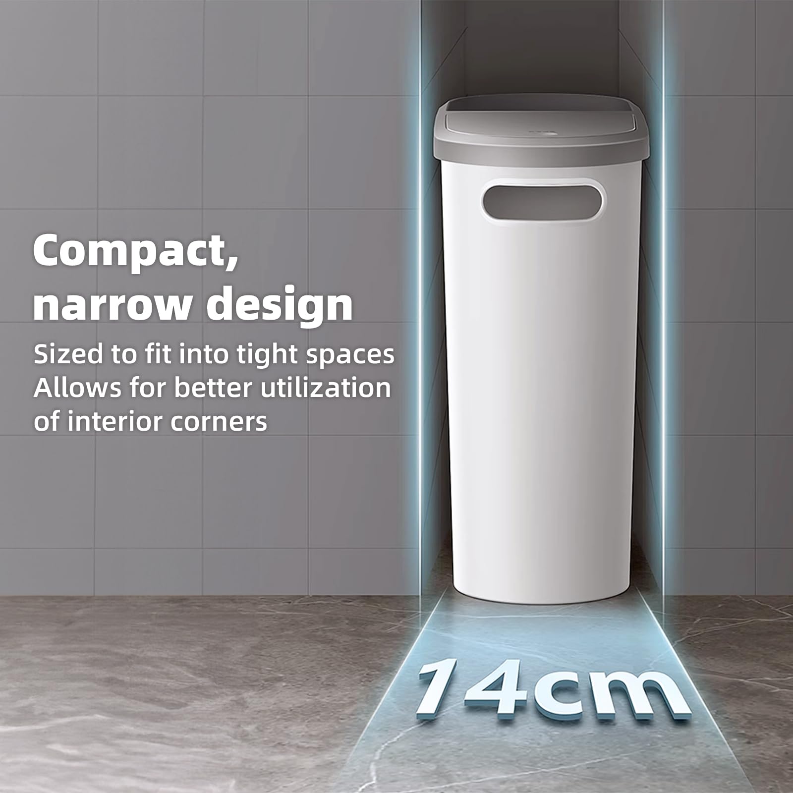 LOVEWE Bathroom Trash Can, Compact and Durable Plastic Wastebasket with Built-in Handles, Easy to Clean, Rustproof, Space-Saving Design, Ideal for Small Spaces in Bathroom, Laundry, and Home Office