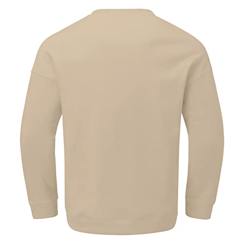 Kaniem Casual Sweatshirts for Men Fall Winter Solid Color Round Neck Pullover Top Loose Crew Neck Sweatshirt (Z01 Khaki, L) 1/4 zip pullover mens mens sweatshirts hoodies mens hoodies zip up crewneck sweatshirt men flannel hoodies for men camo hoodie for