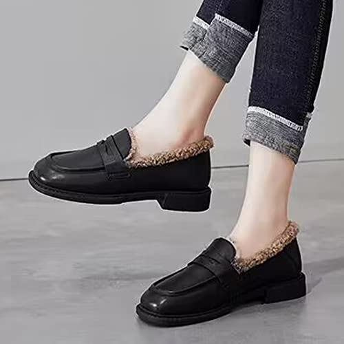 FASDNENDYS Leisure Women's Winter Keep Warm Winter Non Slip Square Heels Round Toe Lazy Casual Shoes Womens Flashback Casual Shoes Black