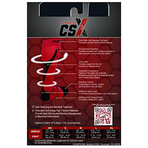CSX Compression Socks for Men and Women, Knee High, Recovery Support, Athletic Sport Fit, Black on Red, Medium (15-20 mmHg)