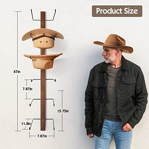 TIPSYTREE Cowboy Hat Rack,6 Pieces with Wooden Board, Metal , Wall Storage Hat Holder Organizer for Hat Collection Room Décor