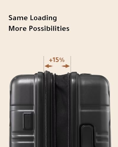 LUGGEX 20 Inch Black Carry On Luggage 22x14x9 Airline Approved, PC Hard Shell Suitcase with USB Port, Expandable and Lightweight