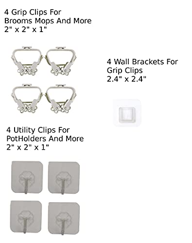Ideas In Life 8 Piece Mop and Broom Organizer Utility Hook Set - Closet Organizer Holder for Cleaning Supplies Materials and Tools- Wall Mounted Rack with Hook Set Storage Solution