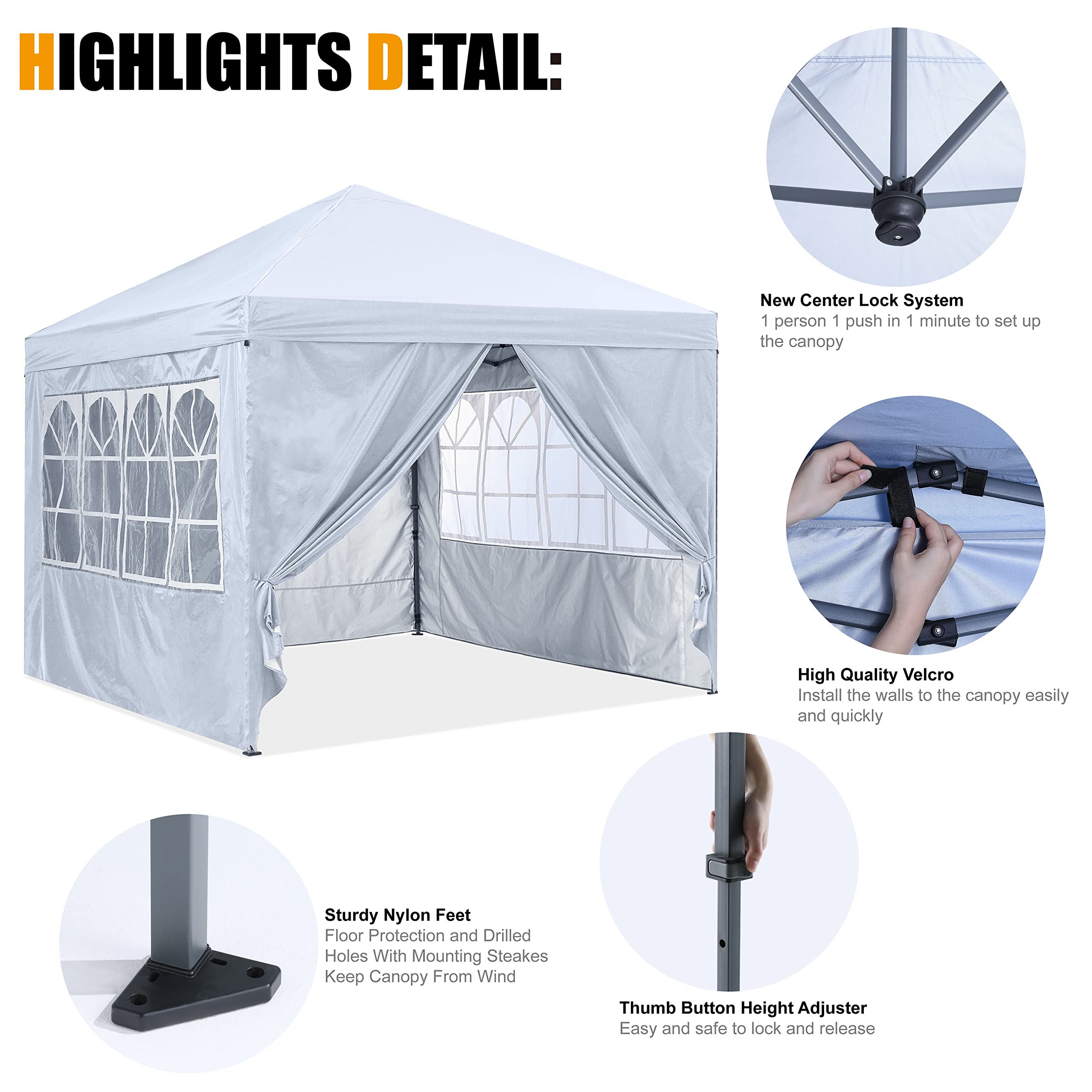 COOSHADE 10X10Ft Pop up Canopy Tent Enclosed Instant Folding Canopy Shelter with Elegant Church Window Outdoor Pavilion Cater Party Wedding BBQ Events Tent(White)