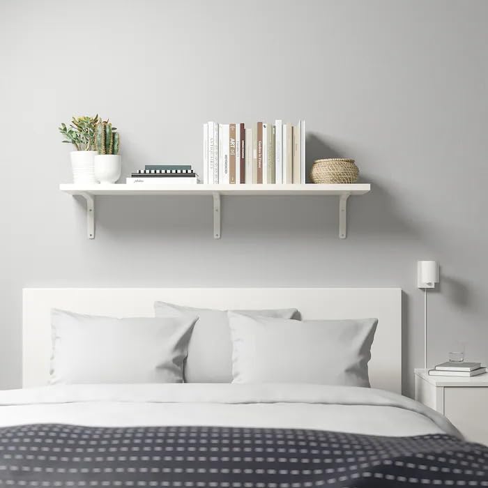 Generic Shelf with Bracket, White, 47 x11 Inches Floating Shelves,1 Set of Wall Mounted Shelf for Bathroom Decor, Bedroom, Living Room and Plants, Medium
