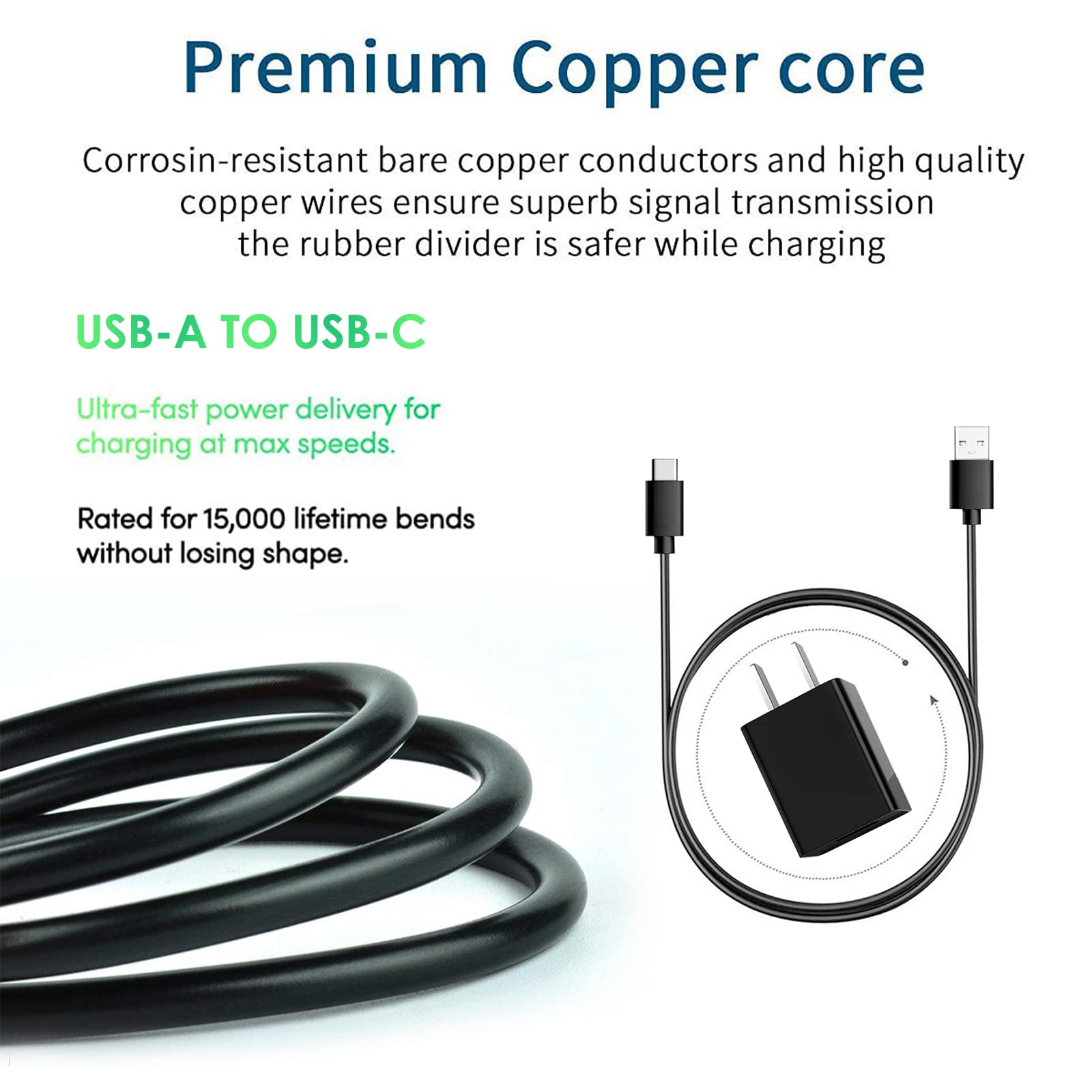 USB C Wall Charger Charging Cable Power Cord Wire Compatible for Vankyo MatrixPad S10 S20 S21 S30 P31 P40,Dragon Touch Max10 Max10 Plus Tablet,Alcatel Joy Tab 2 & More USB-C Tablet Charger (5FT)