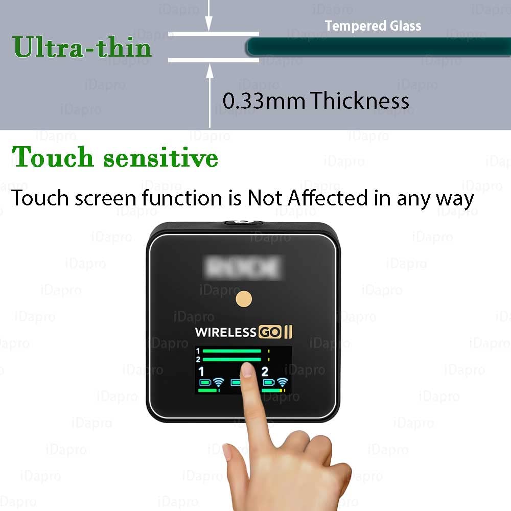 Glass Screen Protector for Rode GO II 2 Wireless Microphone [2+4 Pack], iDaPro Tempered Glass Easy Installation