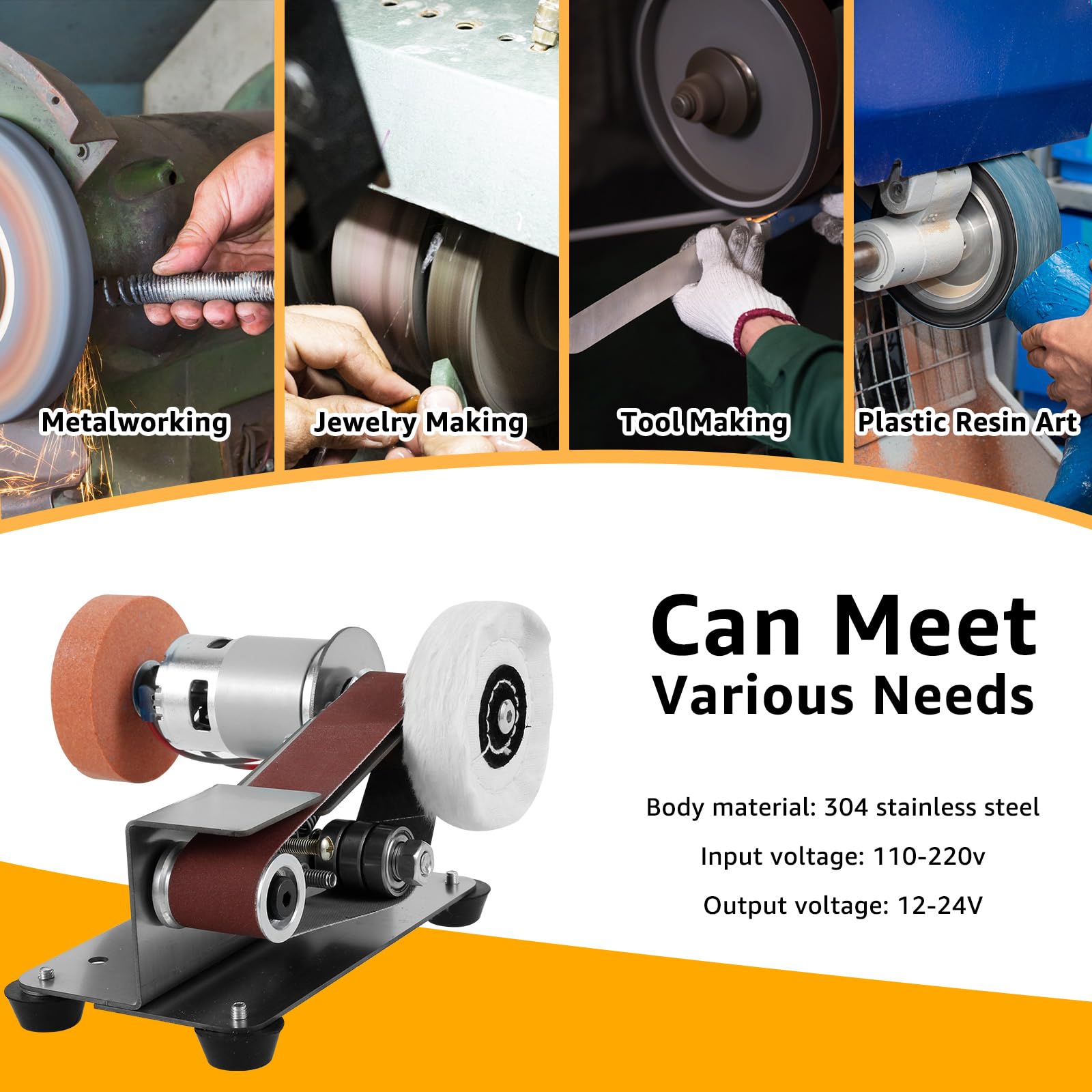 Mini Belt Sander, 15° Electric Knife Sharpener Bench Grinder Sanding Machine, 7 Adjustable Speed Electric Belt Grinder, Low Noise Cutter Sharpener Sander, Polishing Grinding Machine for Metal Jewelry