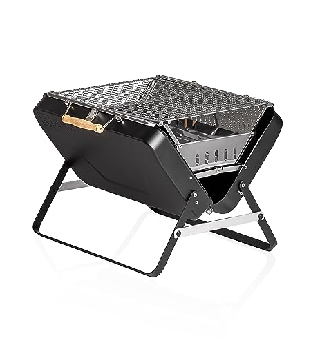 KENLUCK Charcoal Grill. Portable Stainless Steel BBQ Grill, Collapsible Barbecue Grill for Small Patio and Backyard, Foldable Outdoor Accessories (Celebration Grill (X-Large), Sandy Gloss Black)