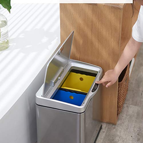 Kitchen Trash Can Metal Trash Can Stainless Steel Kitchen Intelligent Induction Automatic Classification Trash Can Household Double Barrel Kitchen Waste Dry and Wet Separation (Color : Gold)