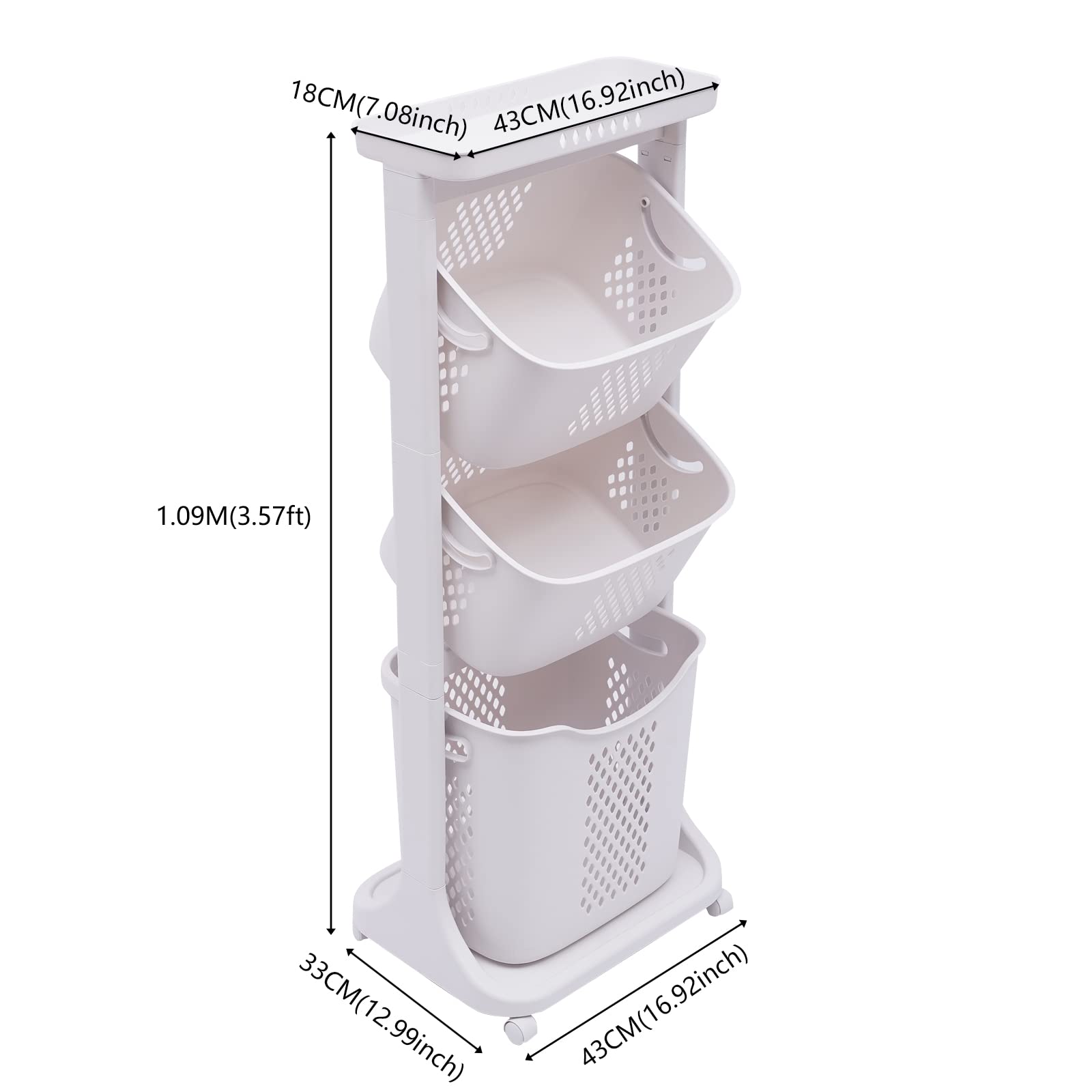 Laundry Basket Bathroom, Multi-layer Clothes Storage Basket, Household Bathroom Simple Storage Shelf, Kitchen Shelf Fruit Stand Shelf With Wheels (3 Tiers)