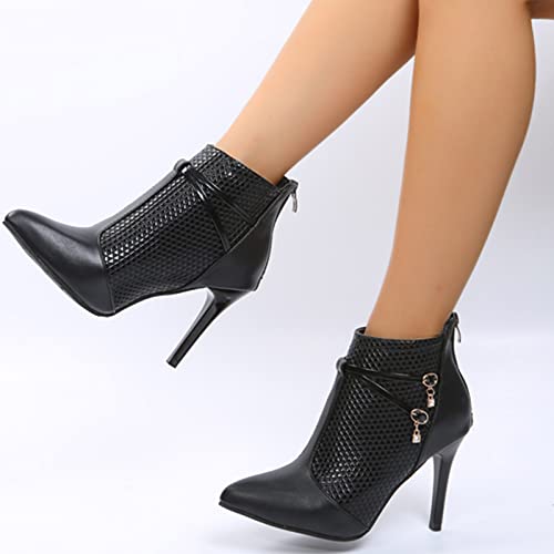 FASDNENDYS Saddle Shoes Women Ladies Fashion Solid Color Leather Back Zipper Pointed Toe Thin High Heel Booties High Heels Boots for Women Wide Black