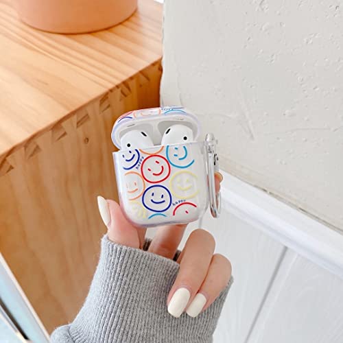 HENJI TPU Case for AirPods 2&1, Anti-Fall Protective AirPods 12 Case with Keychain, Front Led Visible, Ultra Slim Shockproof Skin for AirPods 21 Charging Box (Smiley)
