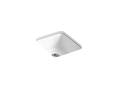 KOHLER 6584-0 Iron/Tones Top-Mount/Undermount Single-Bowl Kitchen Sink, 17" W x 18-3/4" L, White