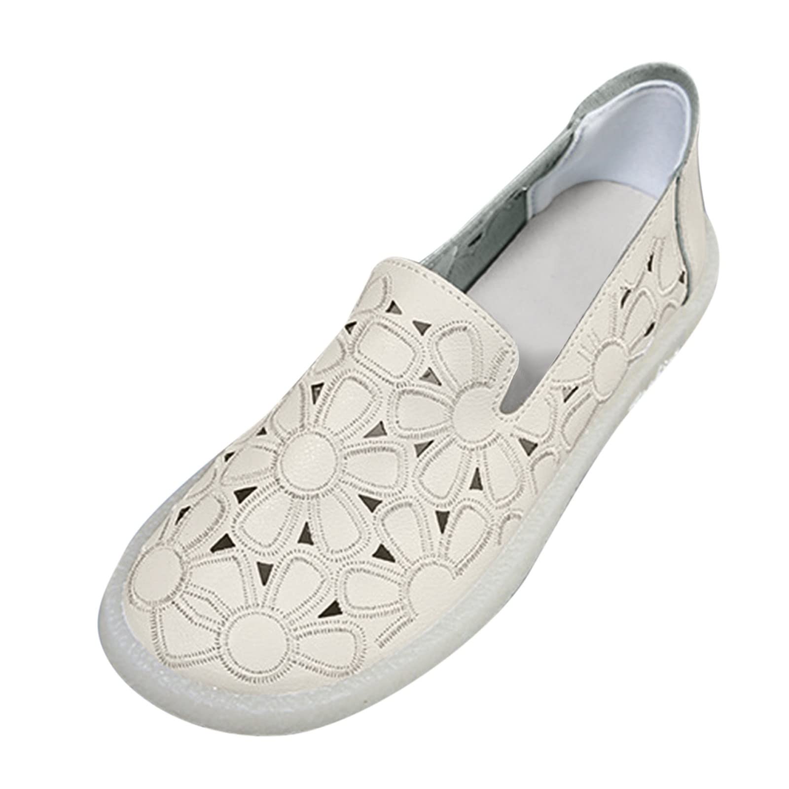 FASDNENDYS Shallow Mouth Hollow Breathable Soft Casual Comfortable Summer Women's Soled Spring and Flat Shoes Women Casual Summer Beige