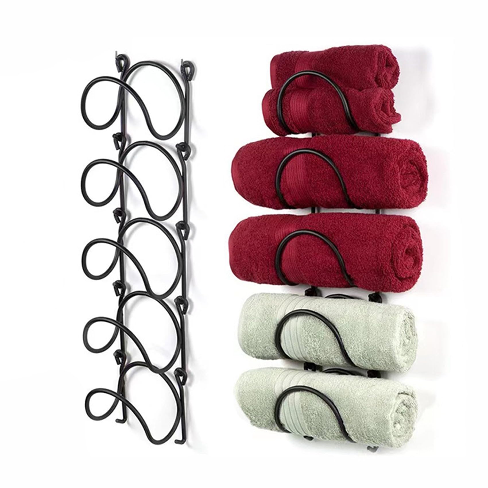Generic 6.69''X7.09''X3.94'' Towel Racks for Bathroom Wall Mounted Metal Wine Rack with Hooks Towel Shelf Towel Holder for Bath (1, Black), RXZER8990