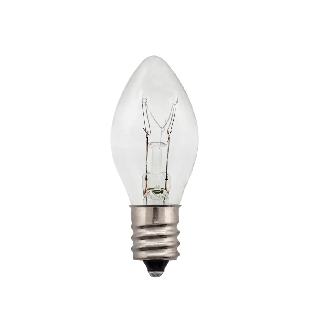 Creative Hobbies 3228x25-7 Watt, C7 Night Light, 40 Lumens, Long Life, Clear, E12 Candelabra Base, C7 Replacement Bulbs, Incandescent Light Bulb | 25 Pack