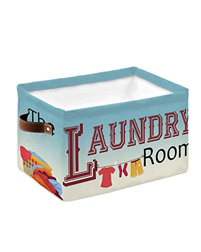 Laundry Room Storage Bins for Organizing, Decorative Large Closet Organizers with Handles Cubes - 1 Pack Fabric Baskets for Shelves, Closets, Laundry, Nursery, Washing Clothes Illustration with Words