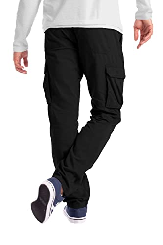 THWEI Mens Casual Cargo Pants Cotton Jogger Sweatpants Elastic Waist Trousers Black S