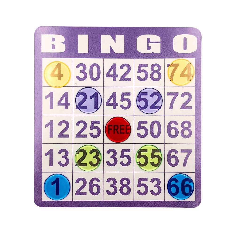 Yuanhe Bingo Cards Game Set - Includes 50 Bingo Cards and 500 Colorful Transparent Bingo Chips, for Bingo Games and Card Games