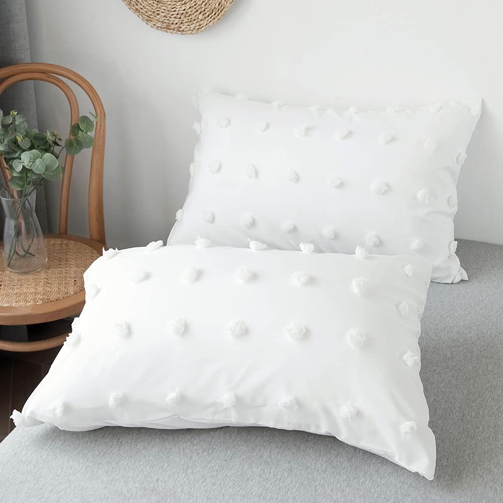 Uthem Tufted Duvet Cover Full Size (79x90 inch),3 Pieces - 1 Jacquard Comforter Cover with 2 Pillowcase,Chenille Dots All Season Soft Washed Microfiber Bedding Set with Zipper Closure,White