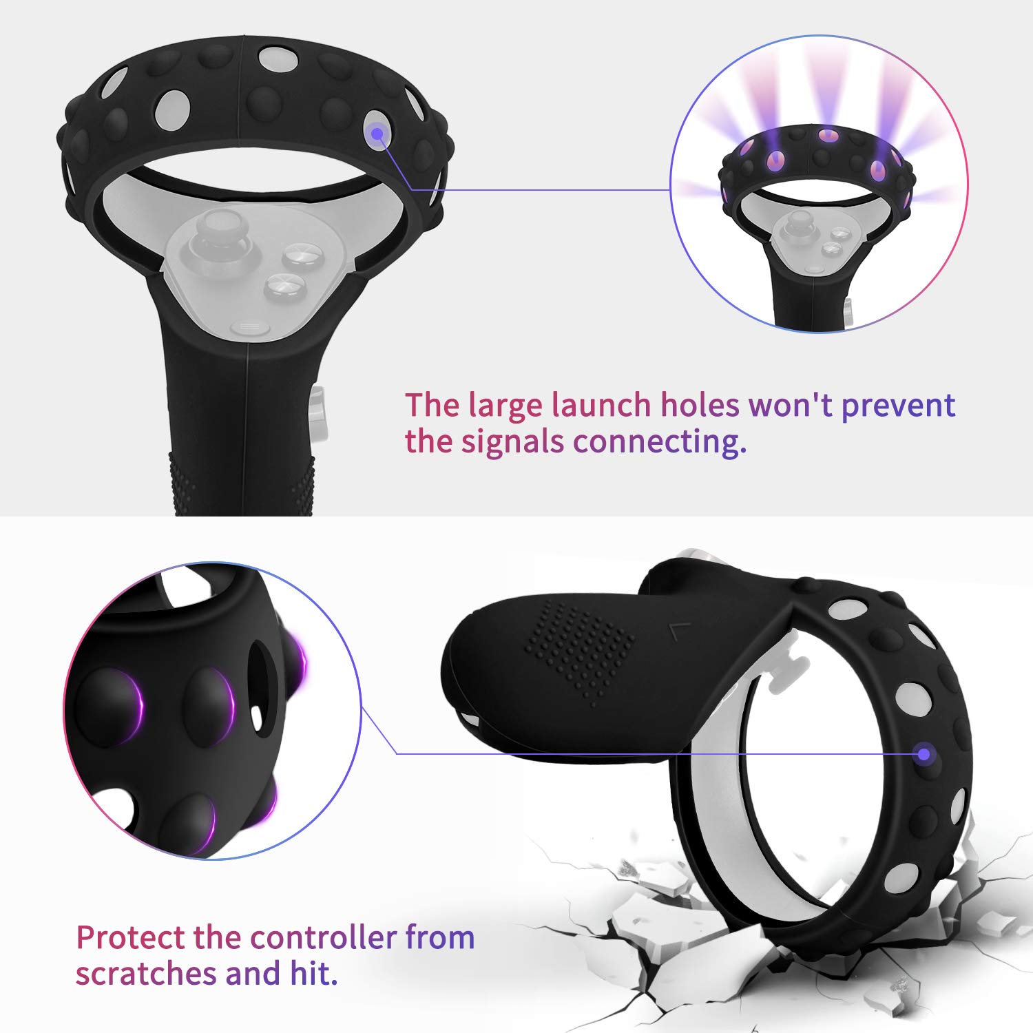 Fromsky Controller Grip Cover for Oculus Quest or Oculus Rift S Controller, Silicone Anti-Slip VR Oculus Quest Headset Grip Protective Cover (Strap Black)