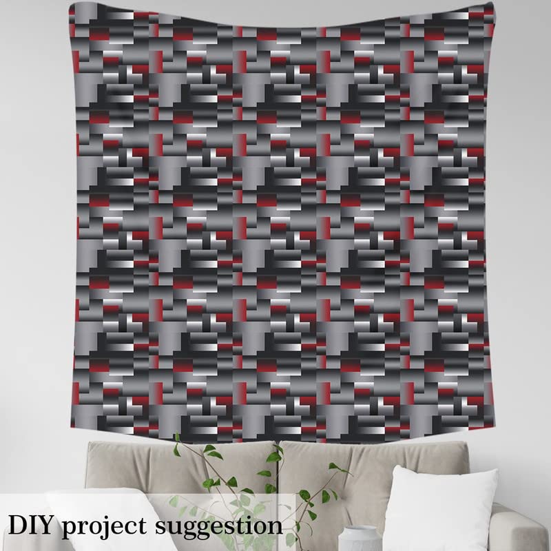 Red Gray Black Geometric Upholstery Fabric for Chairs, Modern Abstract Geometry Outdoor Fabric by The Yard, Square Rectangle Decorative Fabric for Upholstery and Home DIY Projects, 1 Yard, Red Gray