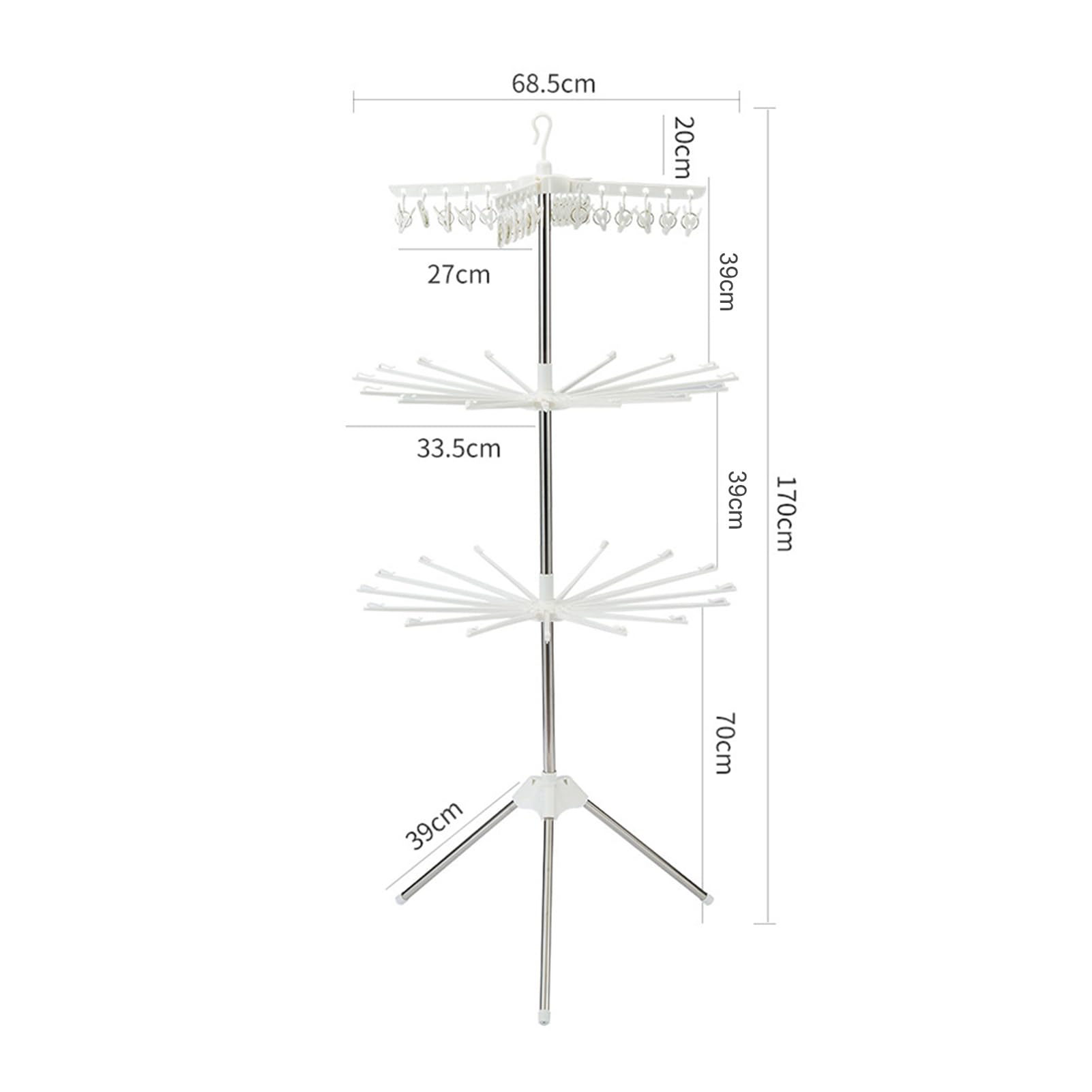 Nikou Clothes Drying Rack, Large 3-Tier Foldable Drying Rack Clothing(67H x 27W x 27L Inches), Movable Drying Rack. Multifunctional Stainless Steel Laundry Drying Rack, White