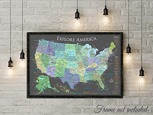 National Parks Map Poster Slate Edition (24W x 16H inches)