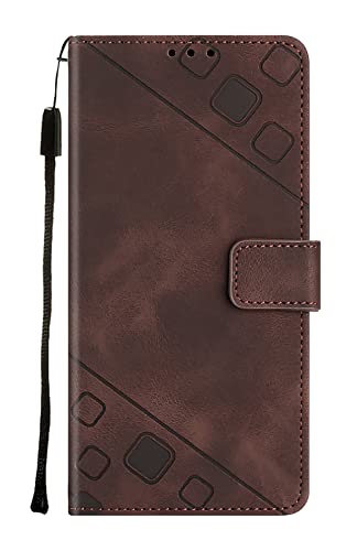 Compatible with OnePlus Nord N20 Wallet Case with Credit Card Slots Kickstand and a Wrist Strap Brown Leather Protective Cover with Embossed Design for 5G 6.43 inch