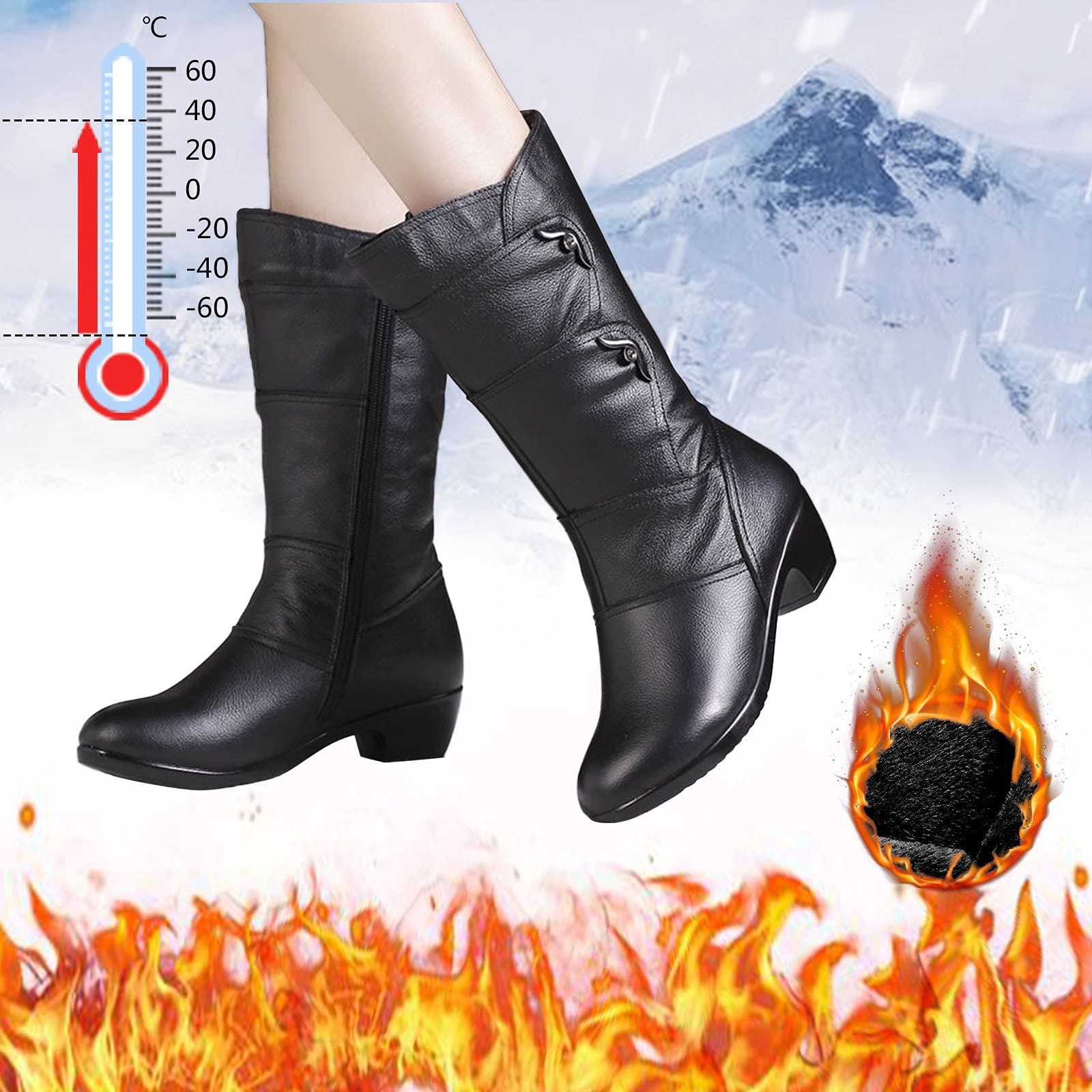 FASDNENDYS Style Toe Shoes Boots Lowheel Round Women's Retro Short Side British Zipper Flocking Booties Black