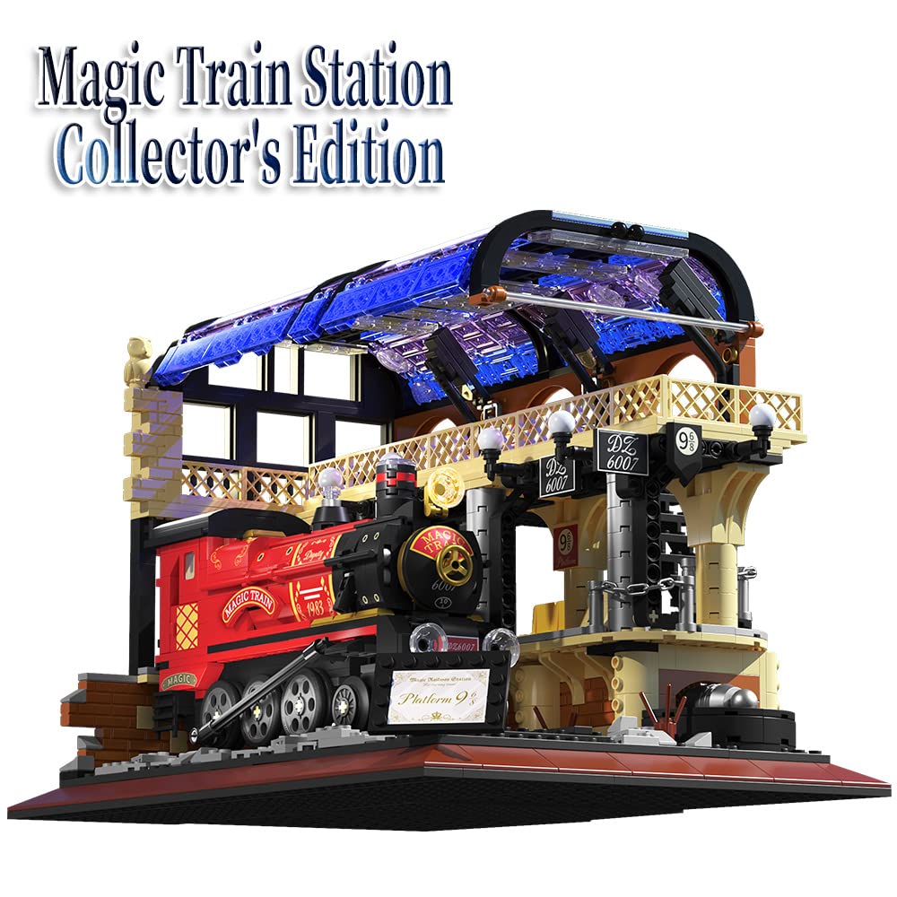 EDGKODK Retro Steam Magic Harry Express Building Kits, Collector's Edition Train Station Building Toys for Adult Challenge, 1308 Pieces Mini Bricks