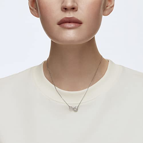 Swarovski Infinity Pendant Necklace with a White Crystal Heart Set on Crystal Pavé Infinity Symbol on a Rhodium Plated Chain