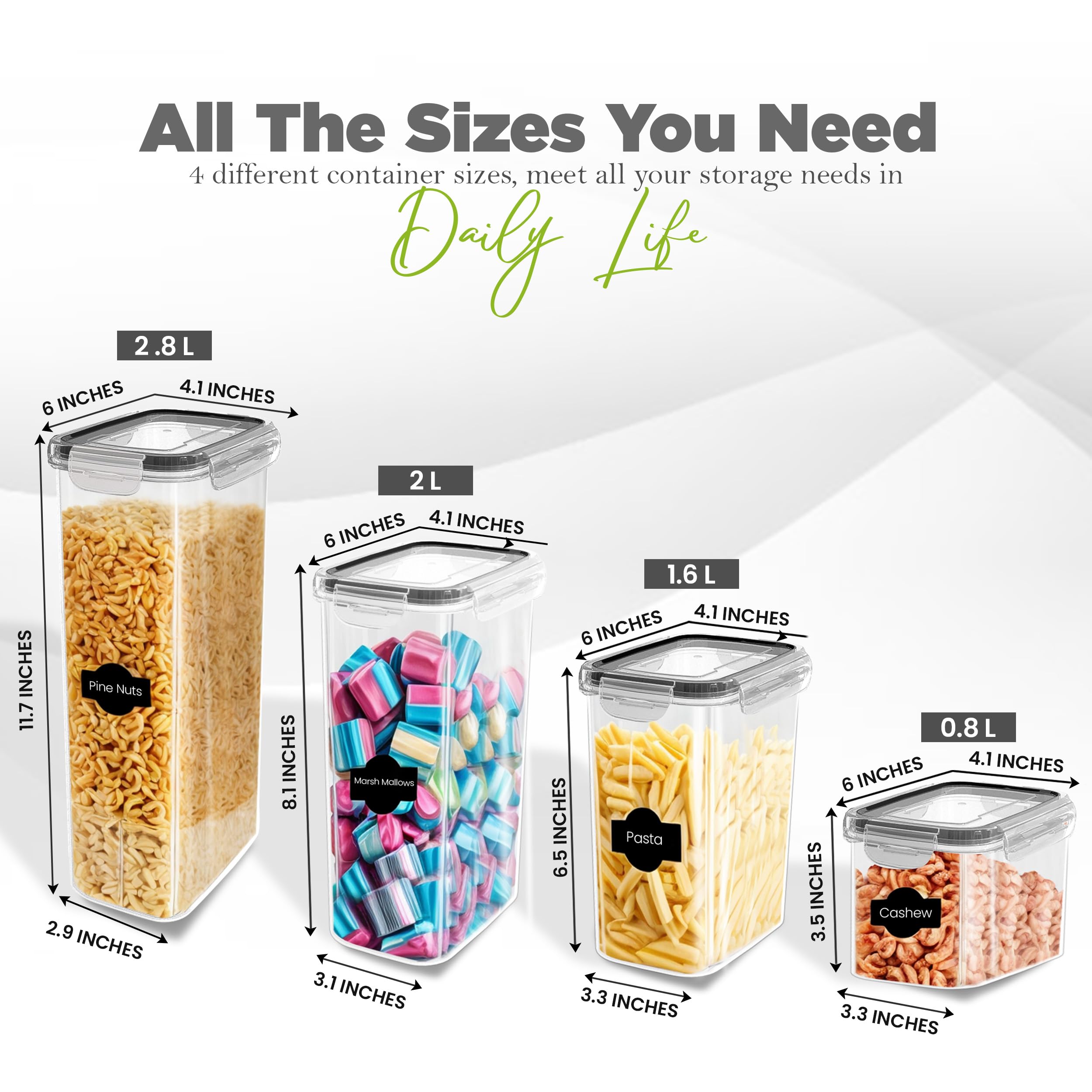 KICHLY Airtight Food Storage Containers With Lids (24 Pack) - Pantry Organizers and Storage - Pantry Storage Or Kitchen Storage Containers - Ideal for Pasta or Cereal Containers