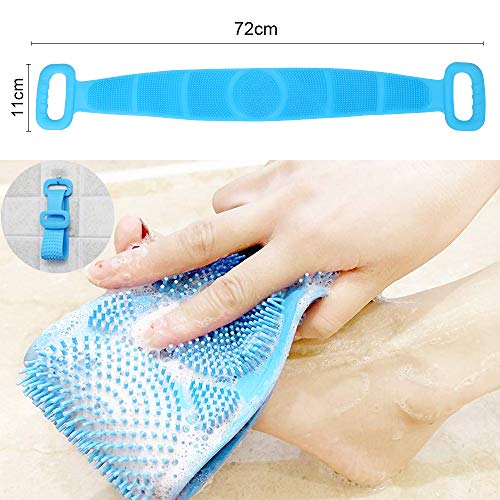 Silicone Bath Body Brush, Exfoliating Silicone Body Back Scrubber, Deep Clean Back Acne & Bacne, Extra Long and Super Soft, Suitable for Women & Men (Blue)