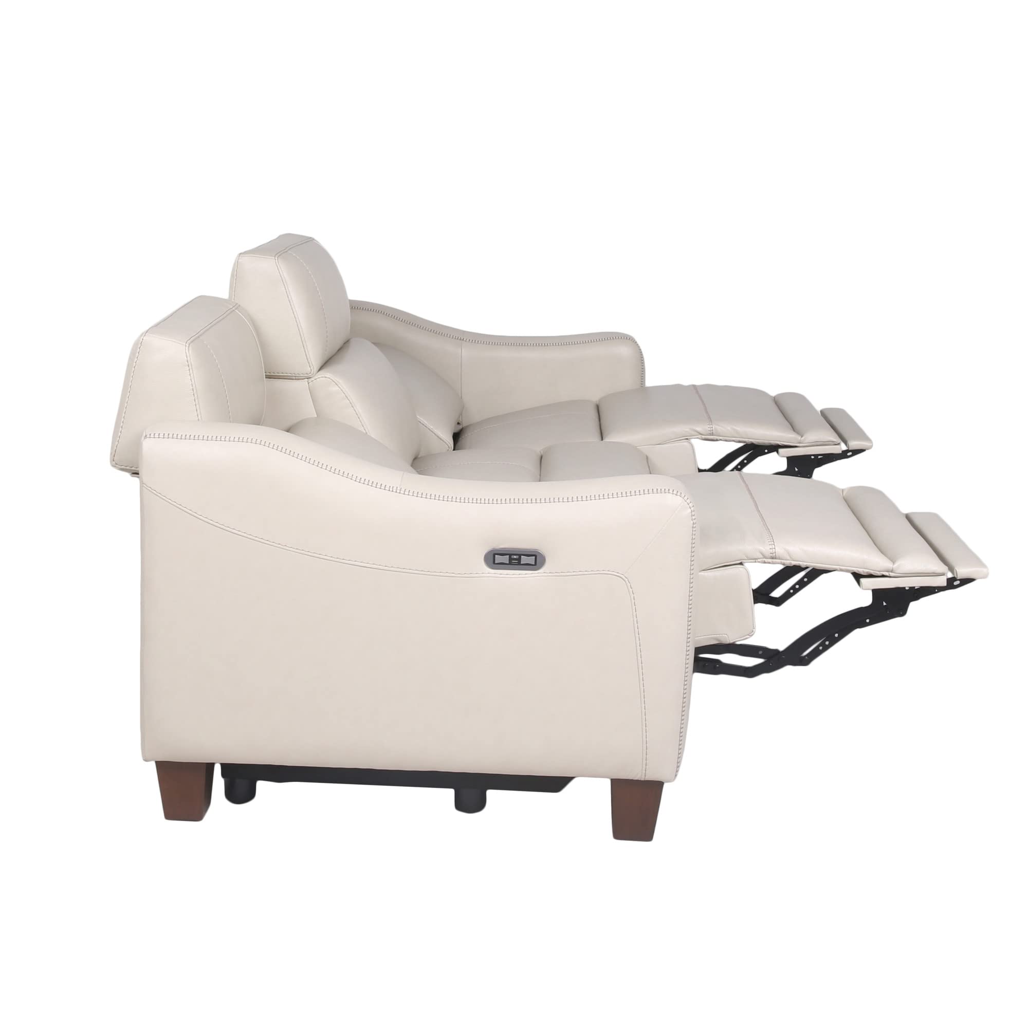 Steve Silver Furniture Ivory Dual-Power Leather Sofa, Power Headrest, Footrest, USB Charging, Transitional Design, for Living Room, Home Theatre, Top Grain Leather, 39" D x 81" W x 38" H, Ivory