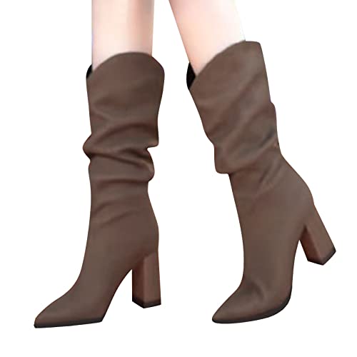 FASDNENDYS White Ankle Boots for Women Womens Shoes Fashion Casual Solid Color Slip On Elastic Boots Womens Chore Mid