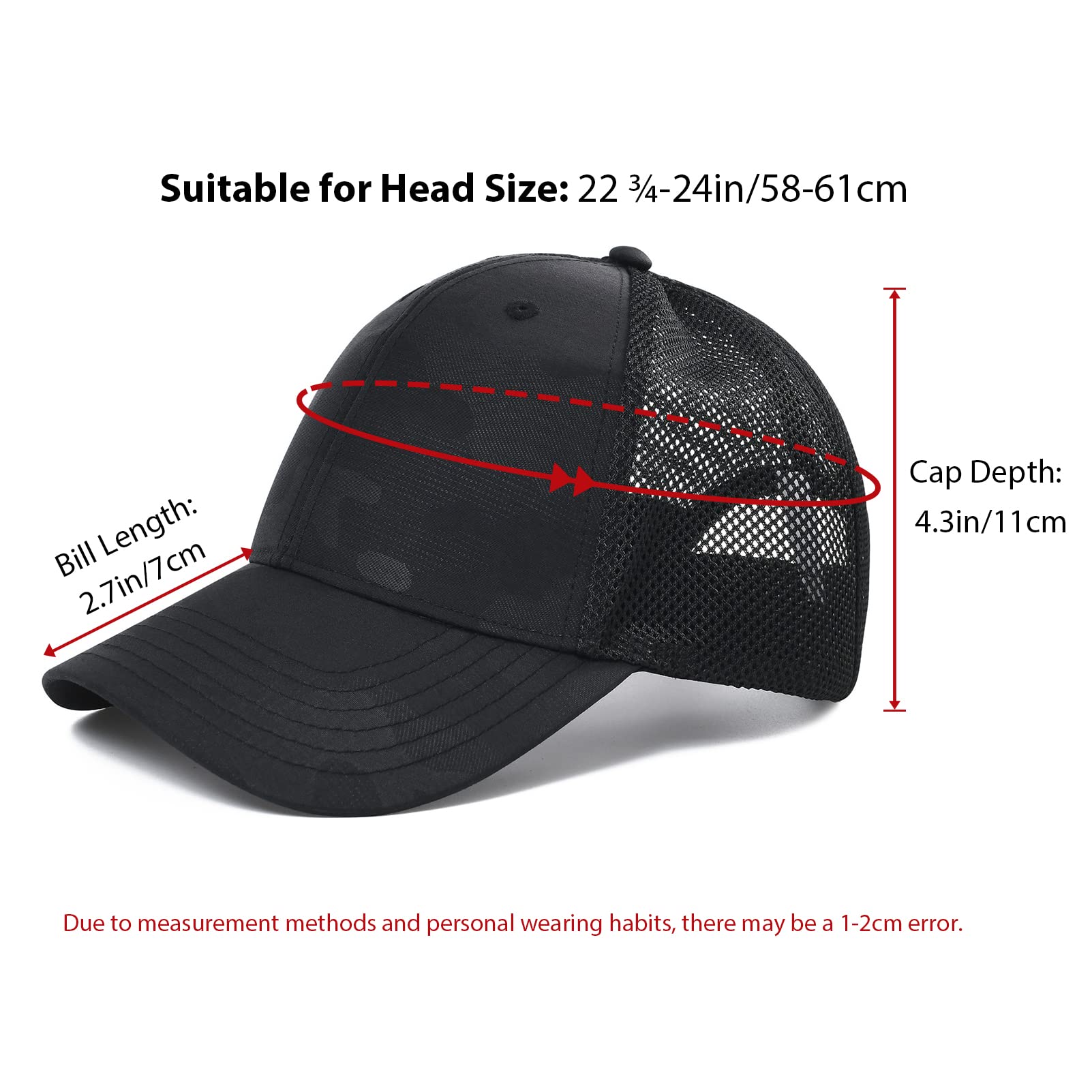FEINION Quick Dry Baseball Hat Outdoor Ball Cap Adjustable Dad Hat Sports Caps for Men (Camouflage Black/Mesh)