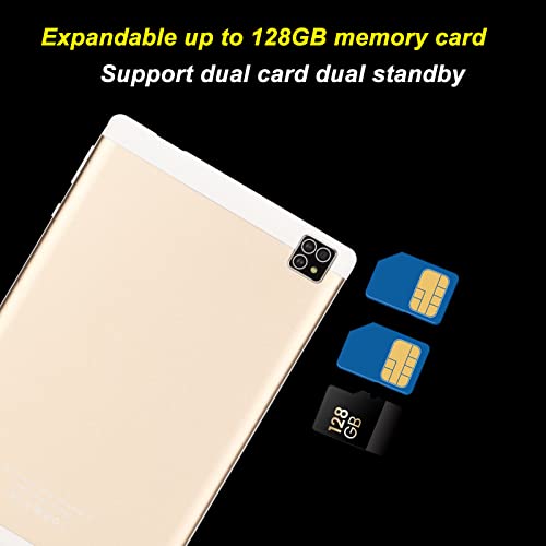 GOWENIC P20 Tablet, 8 Inch Android 10 4GB RAM 64GB ROM HD Display 8000mAh Tablets, Kids Tablet PC Portable Entertainment, Dual SIM 3G, 8MP 16MP Camera(Gold)